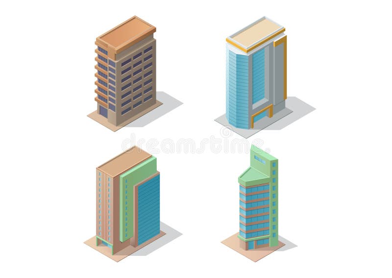 Set of Modern Isometric Buildings Stock Vector - Illustration of ...