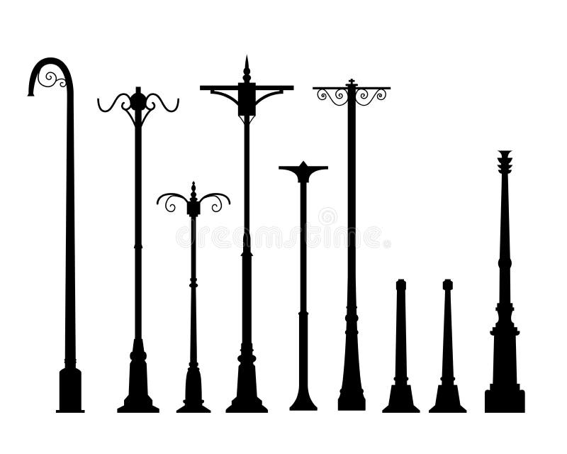 Set of Modern Lamp Post in Flat Style Stock Vector - Illustration of ...