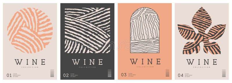 Set of Modern Line Art Magazine Covers or Posters with Abstract Wine ...
