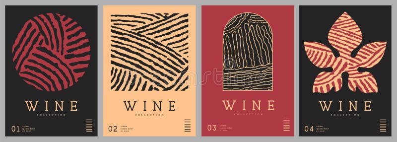Set of Modern Line Art Magazine Covers or Posters with Abstract Wine ...