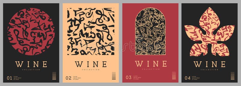 Set of Modern Line Art Magazine Covers or Posters with Abstract Wine ...