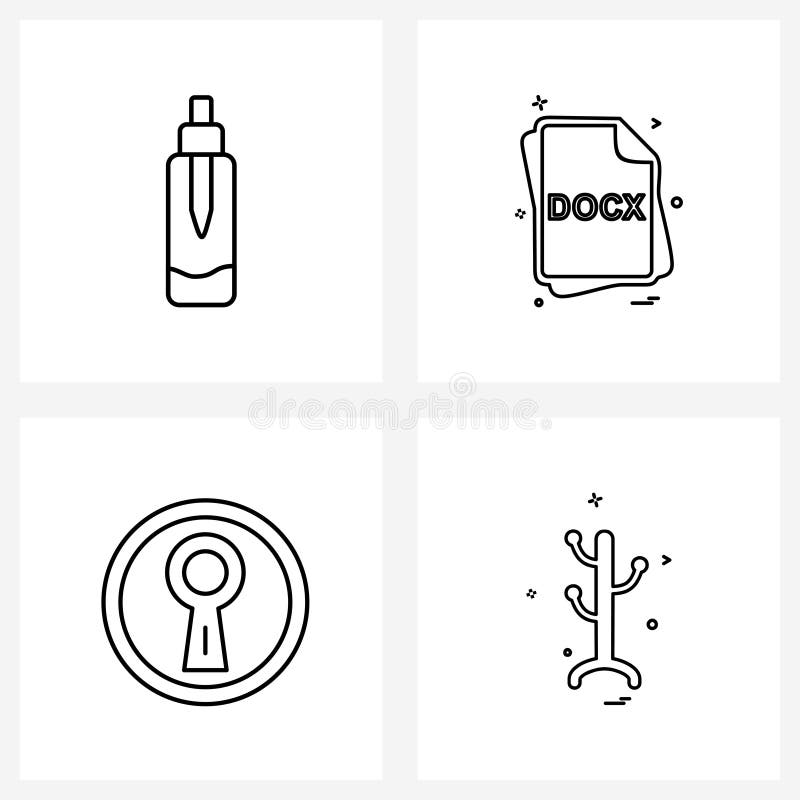 Set of 4 Modern Line Icons of Aroma, Lock, Perfume, File Type, Plant Stock Vector - Illustration ...