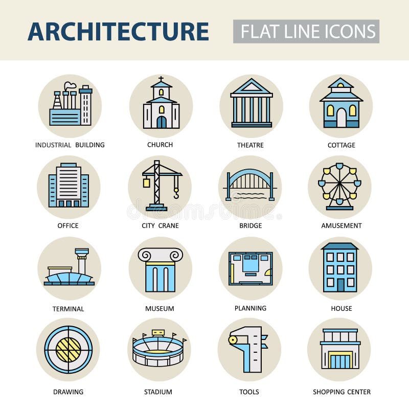 Set of Modern Linear Icons with Architecture Elements. Stock Vector ...
