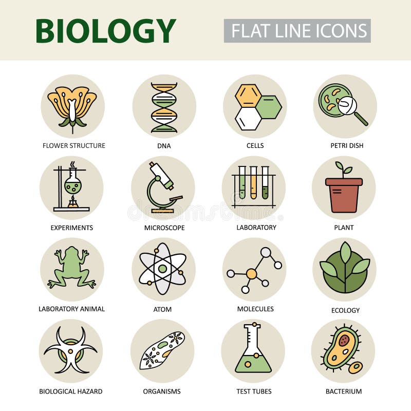 Set of Modern Linear Icons with Biology Elements. Stock Vector ...