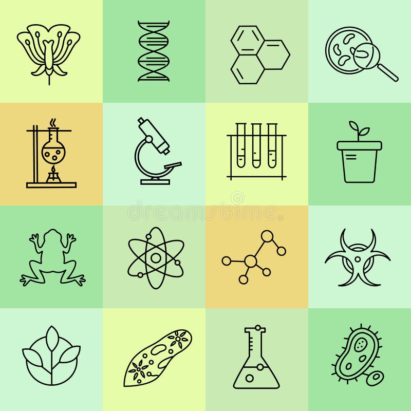 Set of Modern Linear Icons with Biology Elements. Stock Vector ...
