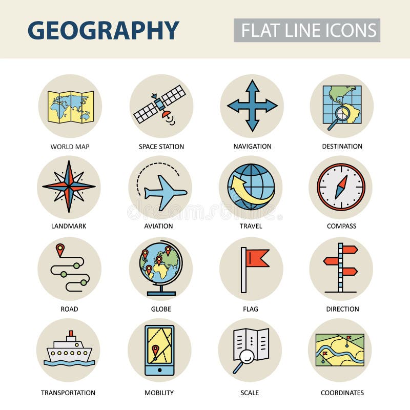Set of Modern Linear Icons with Geography Elements. Stock Vector ...