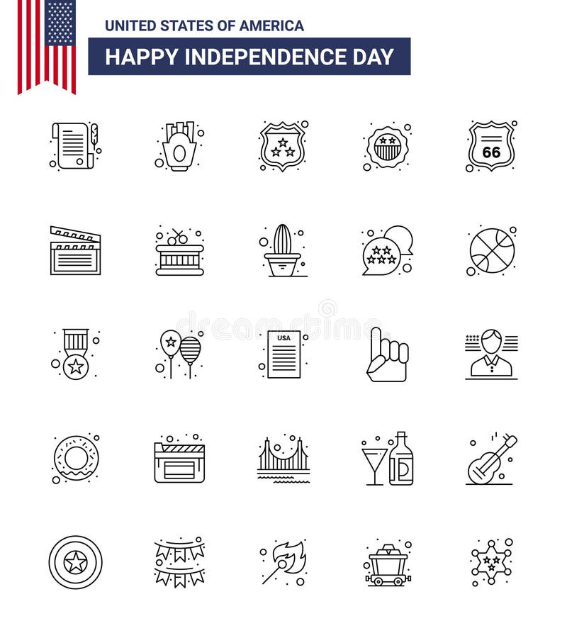 Set of 25 Modern Lines Pack on USA Independence Day Sign; Security ...