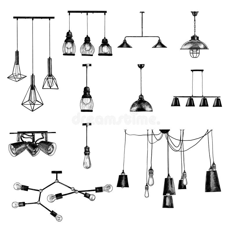 Set of Modern Loft Style Ceiling Lights Stock Vector - Illustration of ...