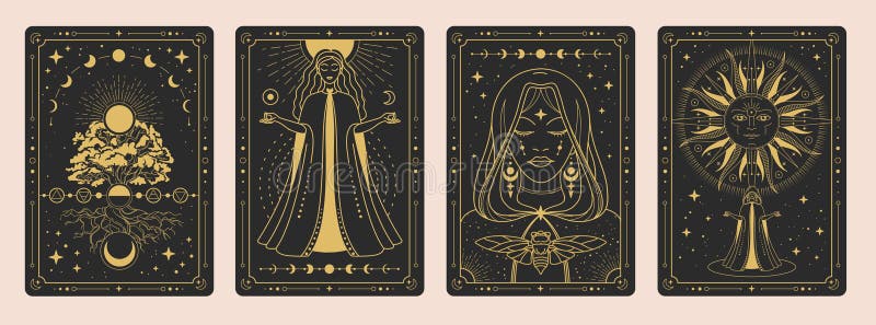 Set of Modern Magic Witchcraft Cards with Wizard, Oak, the Four ...