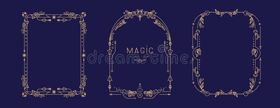 Set of Modern Magic Witchcraft Frames with Floral Elements and Ornament ...