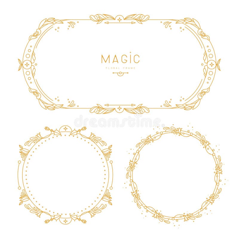 Set of Modern Magic Witchcraft Frames with Floral Elements and Ornament ...
