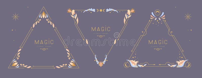 Set of Modern Magic Witchcraft Triangle Frames with Floral Elements and ...