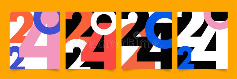 Set of Modern 2024 New Year Cards. Creative Cover Design Template with ...