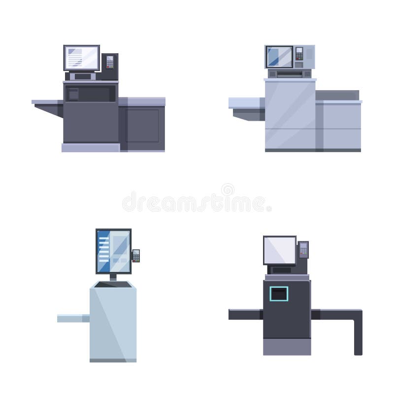 Set of Modern Office Desks with Computers Stock Vector - Illustration ...