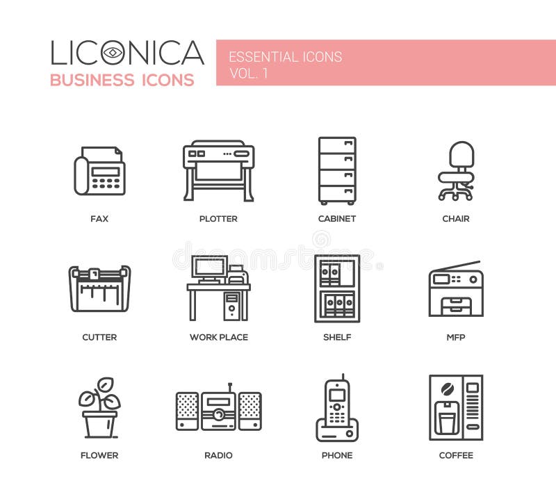 Set of Modern Office Flat Design Icons and Pictograms Stock Vector ...