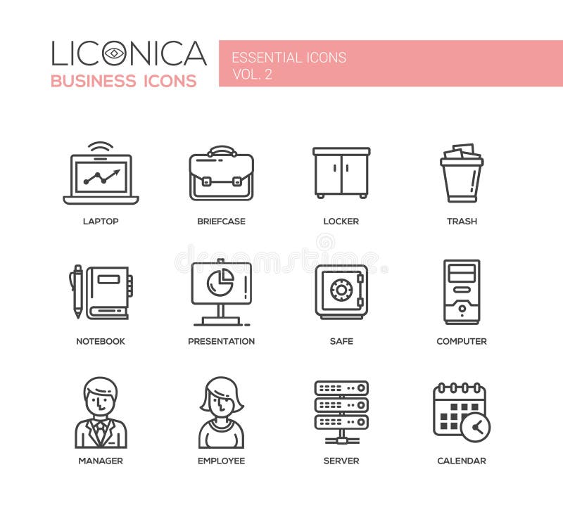 Set of Modern Office Flat Design Icons and Pictograms Stock Vector ...