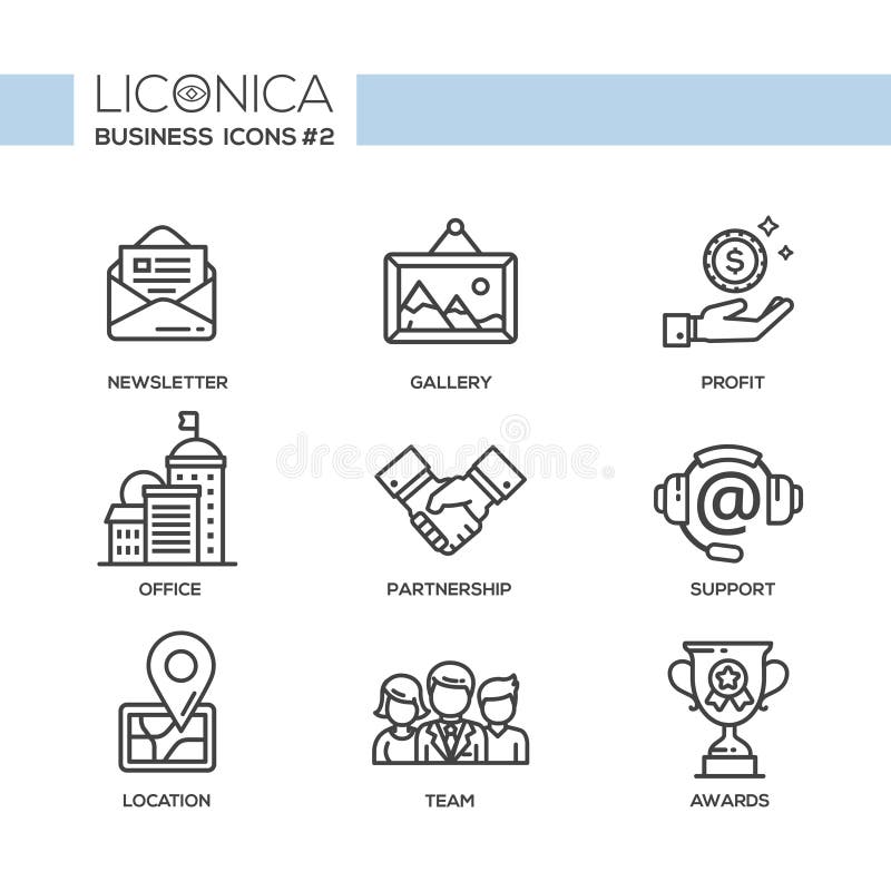 Set of Modern Office Line Flat Design Icons and Pictograms Stock Vector ...