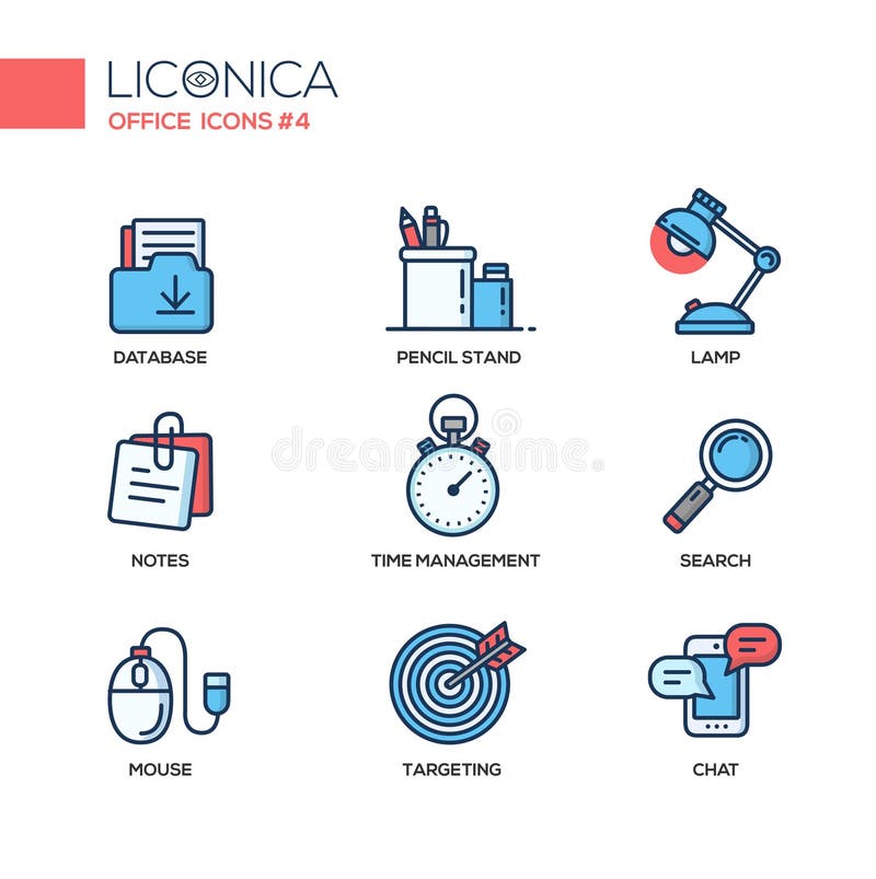 Set of Modern Office Line Flat Design Icons and Pictograms. Stock ...