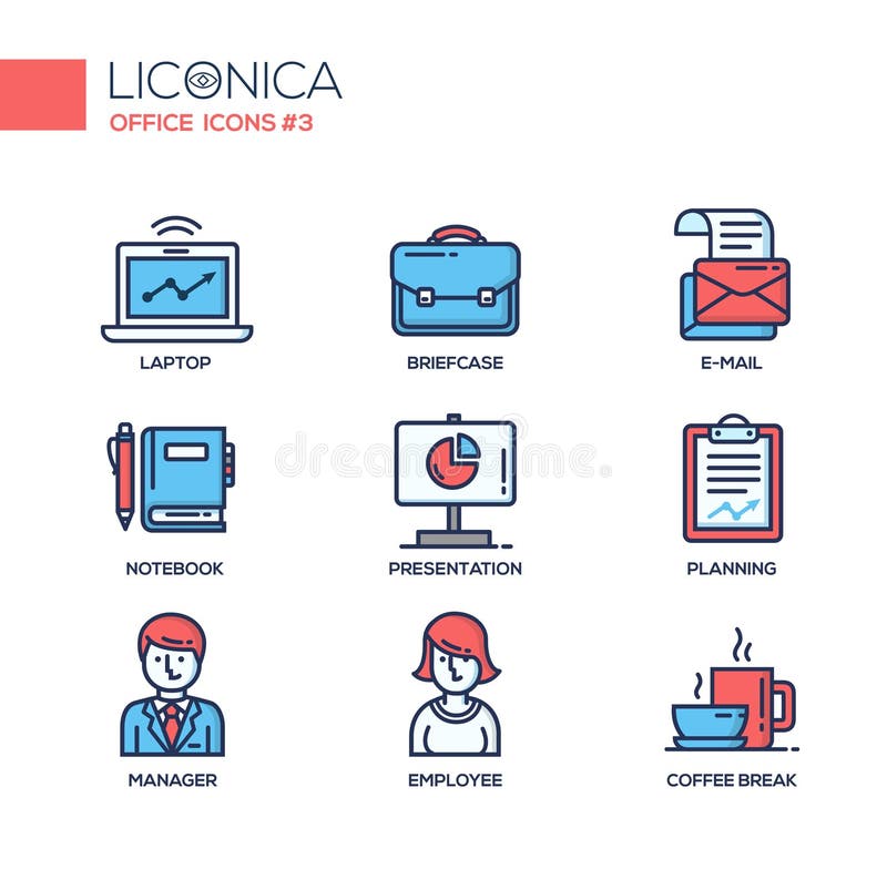 Set of Modern Office Line Flat Design Icons and Pictograms Stock Vector ...