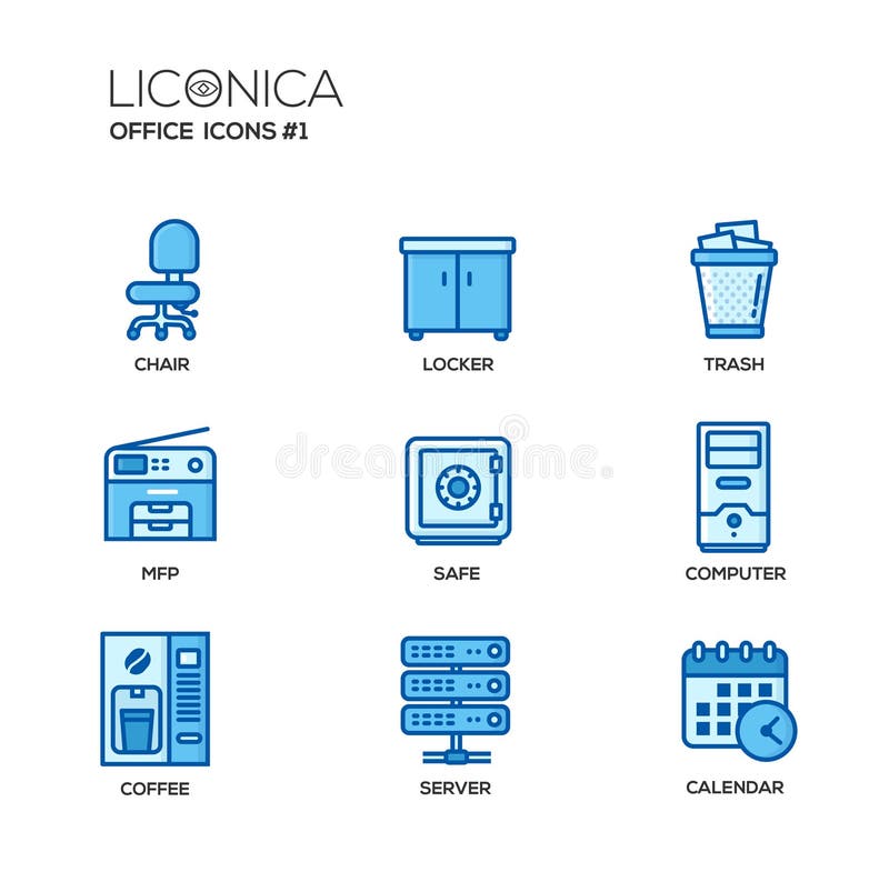 Set of Modern Office Line Flat Design Icons and Pictograms. Stock ...