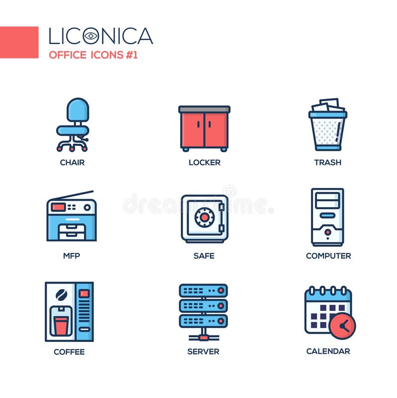 Set of Modern Office Flat Design Icons and Pictograms. Stock Vector ...