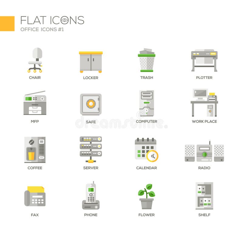 Set Of Modern Office Flat Design Icons And Pictograms. Stock Vector ...