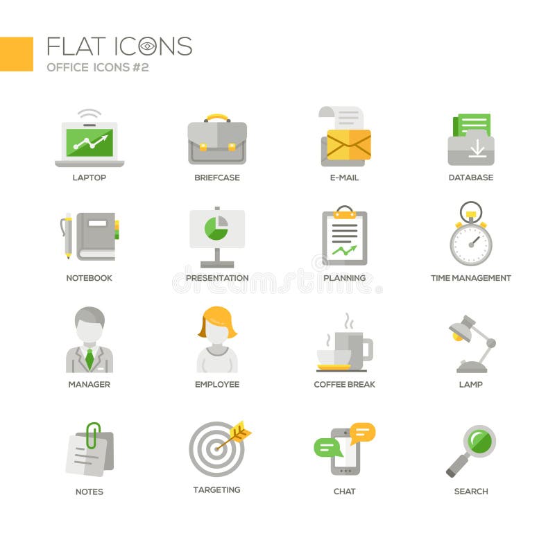 Set Of Modern Office Flat Design Icons And Pictograms. Stock Vector ...
