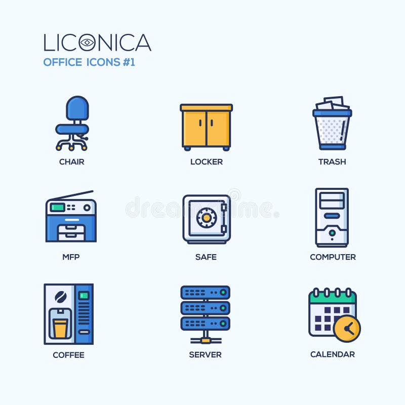 Set of Modern Office Flat Design Icons and Pictograms. Stock Vector ...