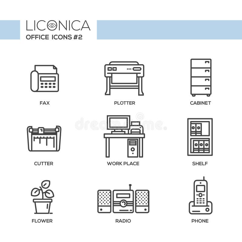 Set of Modern Office Line Flat Design Icons and Pictograms Stock Vector ...
