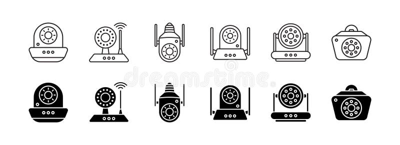 A Set of Modern Outline and Black Field Cctv and Ip Camera Icon Stock ...