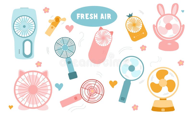 Set of Modern Portable Fan. Comfort Electric Blower Stock Vector ...