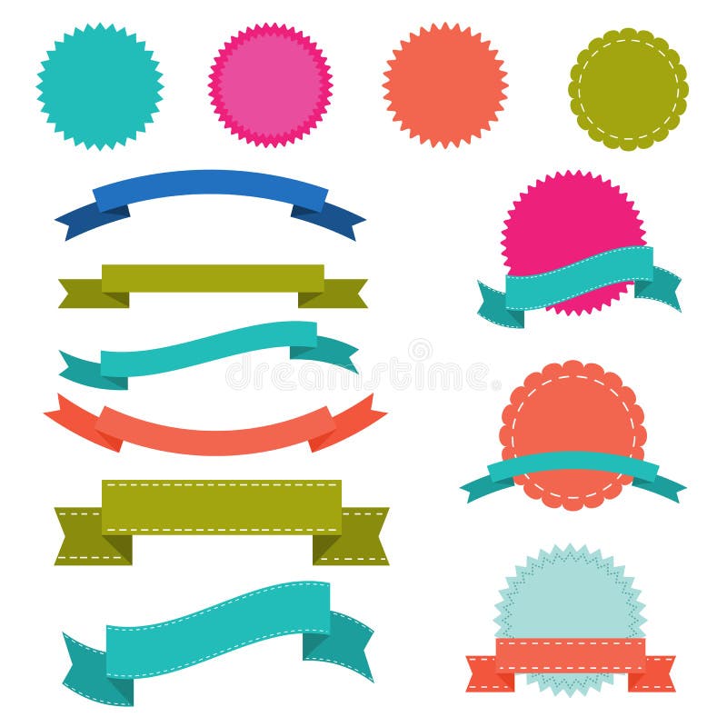 Set of Modern Ribbons, Labels and Badges Stock Vector - Illustration of ...