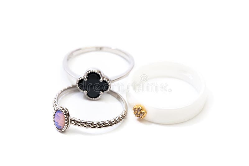 Set of Modern Rings Isolated on White Background - Image Stock ...