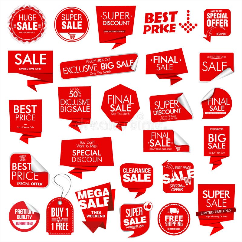 Set of Modern Sale Red Banners and Labels Stock Vector - Illustration ...