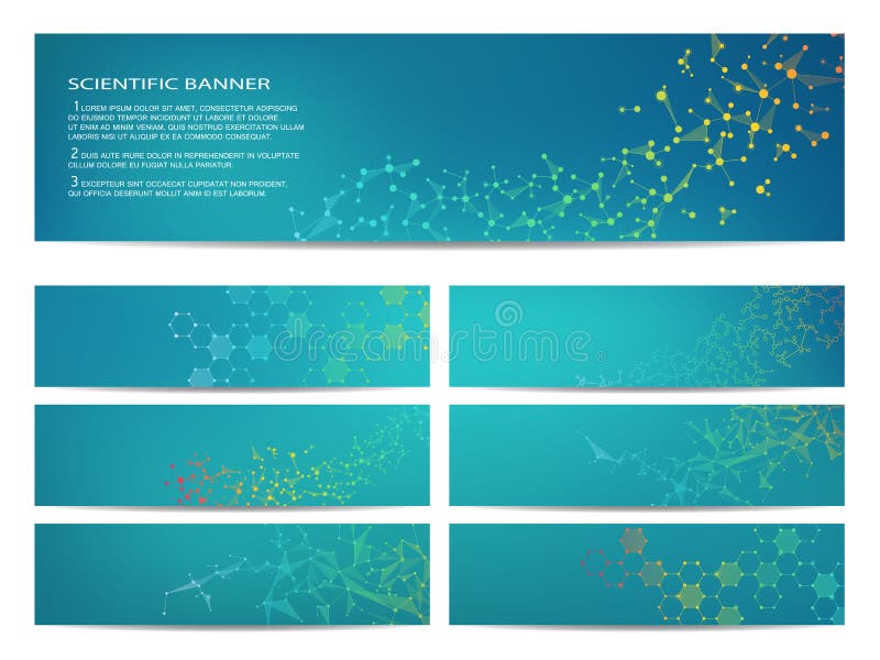 Set of Modern Scientific Banners. Molecule Structure DNA and Neurons ...