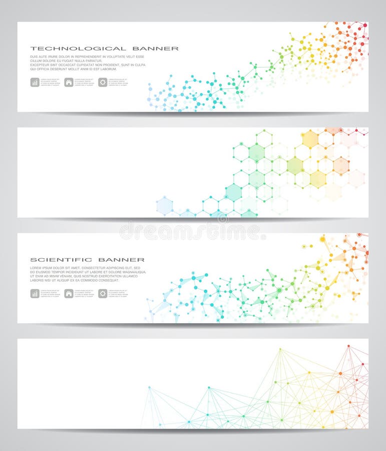 Set of Modern Scientific Banners. Molecule Structure DNA and Neurons ...