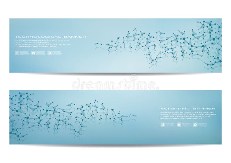 Set of Modern Scientific Banners. Molecule Structure DNA and Neurons ...