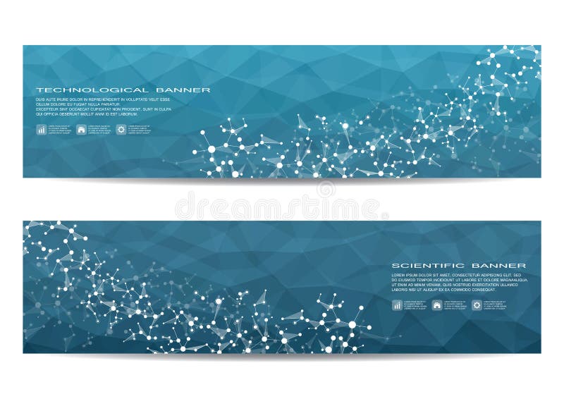 Set of Modern Scientific Banners. Molecule Structure DNA and Neurons ...