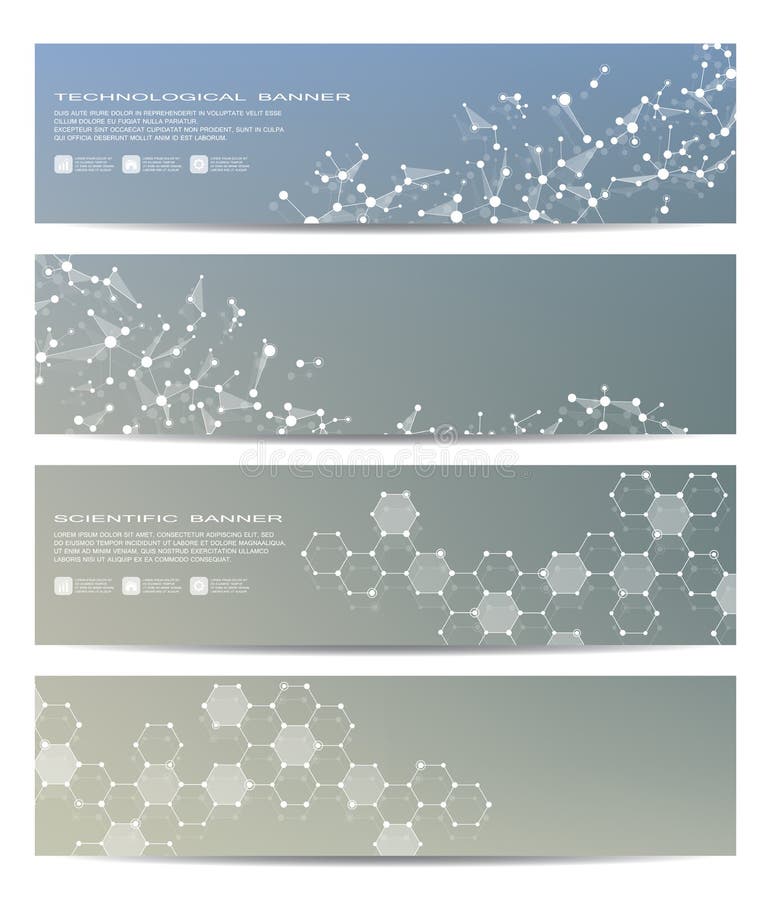 Set of Modern Scientific Banners. Molecule Structure DNA and Neurons ...