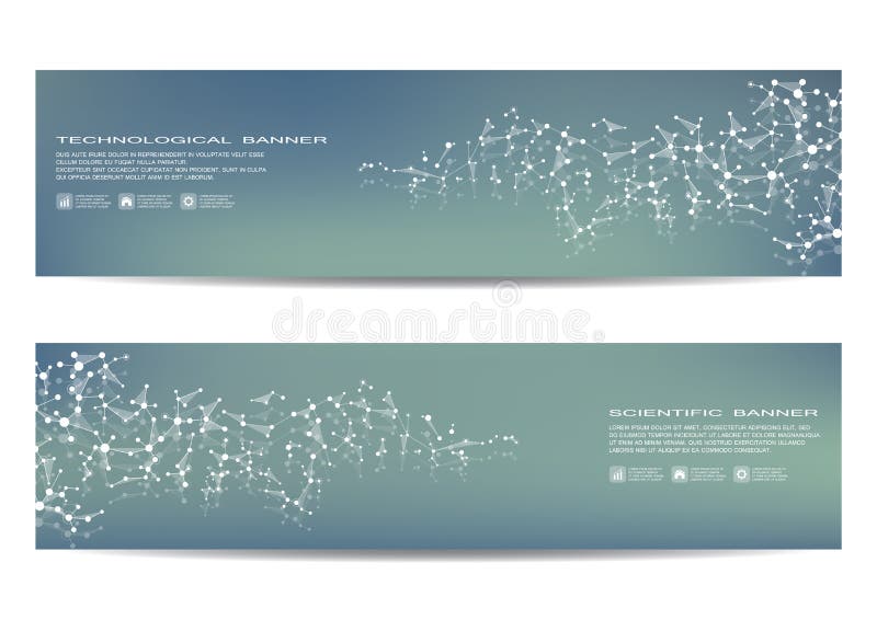 Set of Modern Scientific Banners. Molecule Structure DNA and Neurons ...