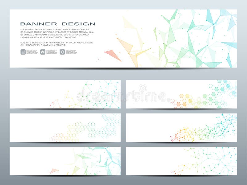 Set of Modern Scientific Banners. Molecule Structure DNA and Neurons ...