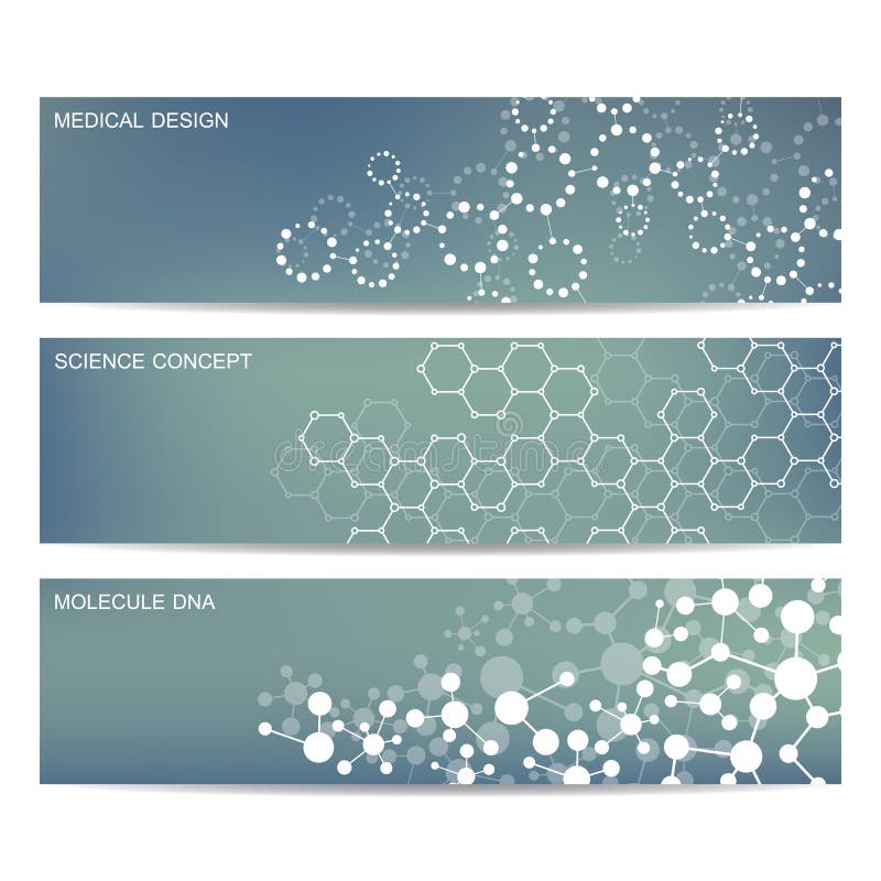 Set of Modern Scientific Banners. Molecule Structure DNA and Neurons ...