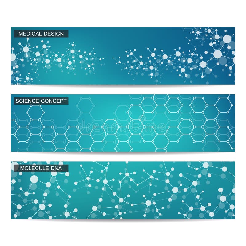 Set of Modern Scientific Banners. Molecule Structure DNA and Neurons ...