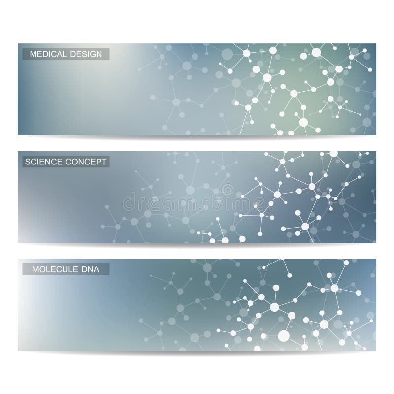 Set of Modern Scientific Banners. Molecule Structure DNA and Neurons ...