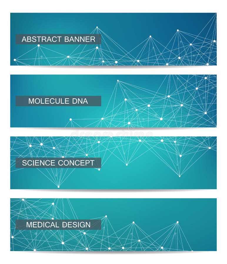 Set of Modern Scientific Banners. Molecule Structure DNA and Neurons ...