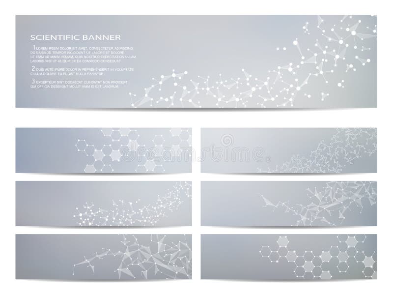 Set of Modern Scientific Banners. Molecule Structure DNA and Neurons ...