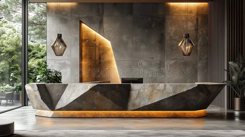 Modern Sculptural Reception Desks in Luxury Interiors Stock ...