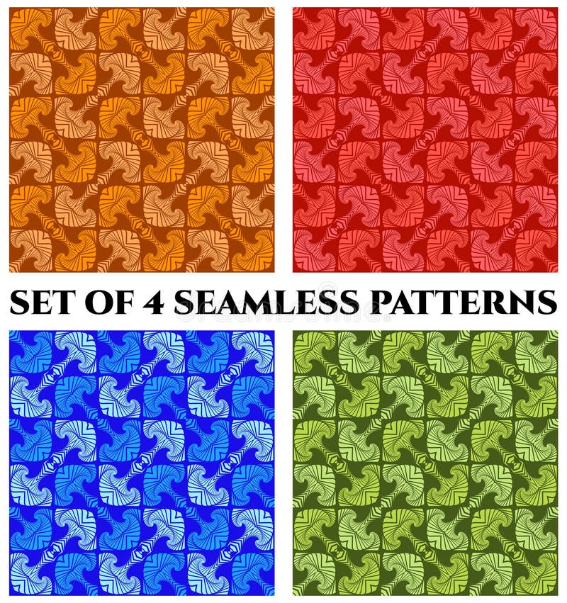 Set of 4 Modern Seamless Patterns with Decorative Ornament of Blue ...
