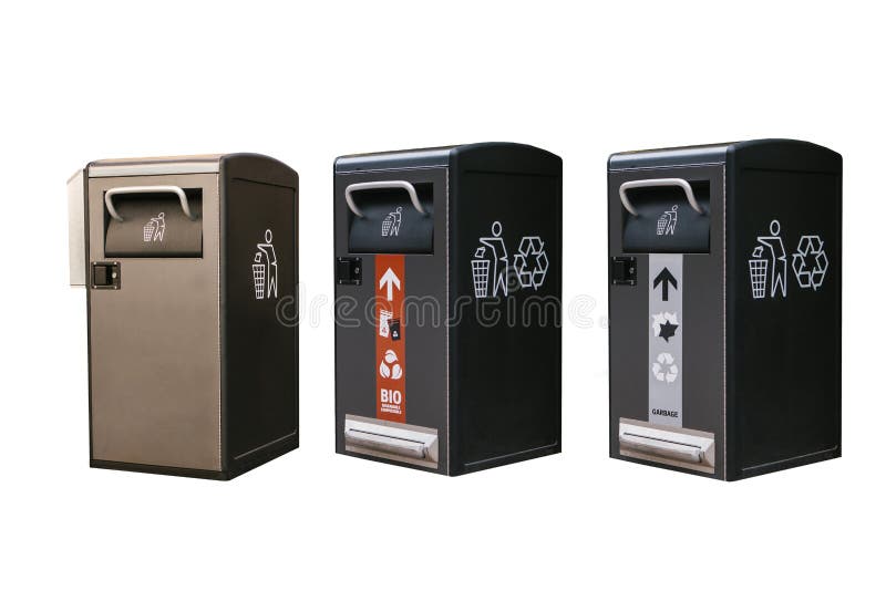 A Set of Modern Smart Garbage Bins. Isolated on White Background. Stock ...