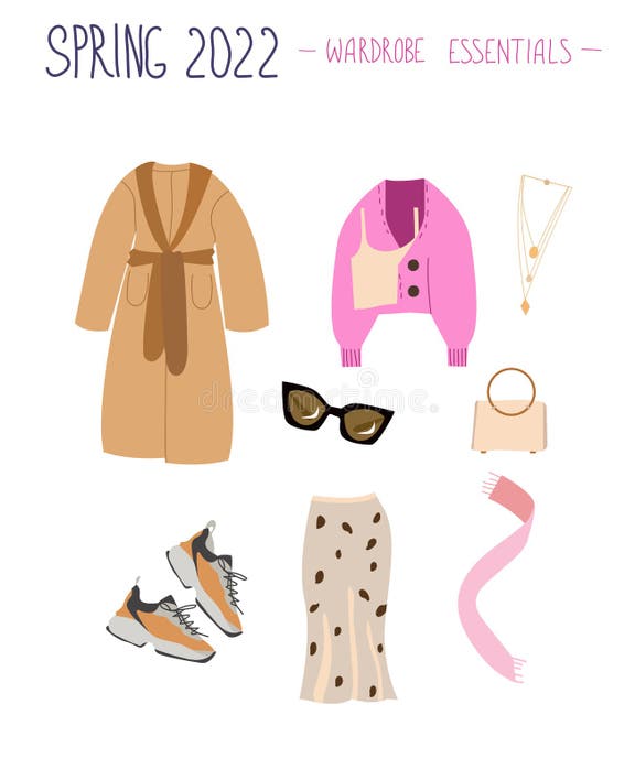 Set of Modern Spring Outfit Spring Essentials Stock Vector ...